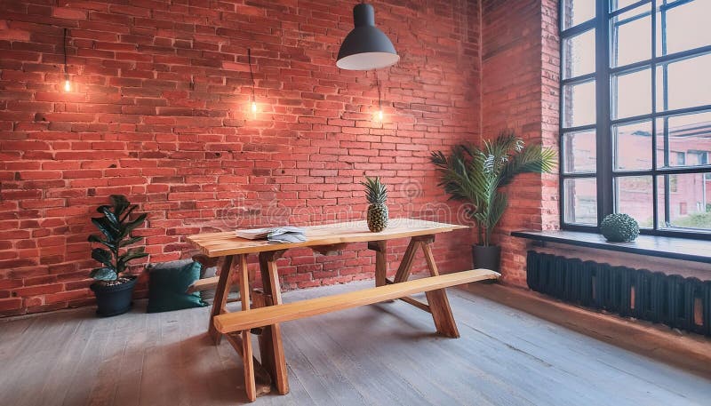 Rustic Loft Interior with Exposed Brick Walls Stock Illustration ...