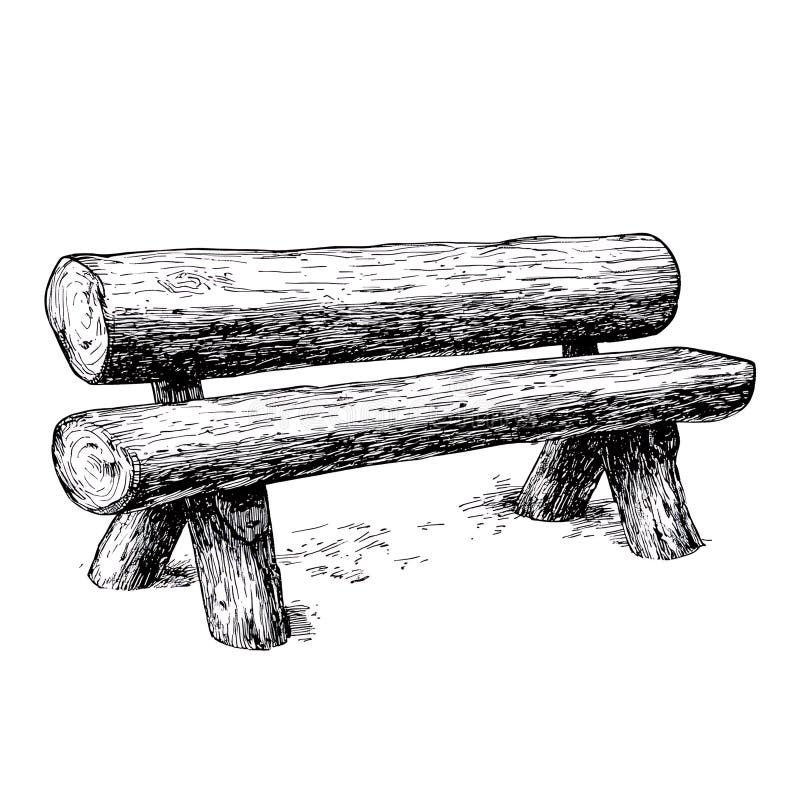 Rustic log bench sketch stock illustration. Illustration of visual ...