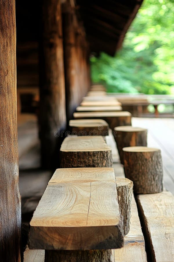 Rustic Log Benches in a Row, Creating Inviting Outdoor Seating Area in ...