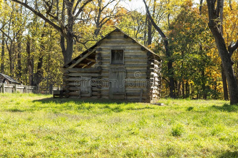 Rustic Log Cabin in Autumn Forest Clearing Stock Photo - Image of ...