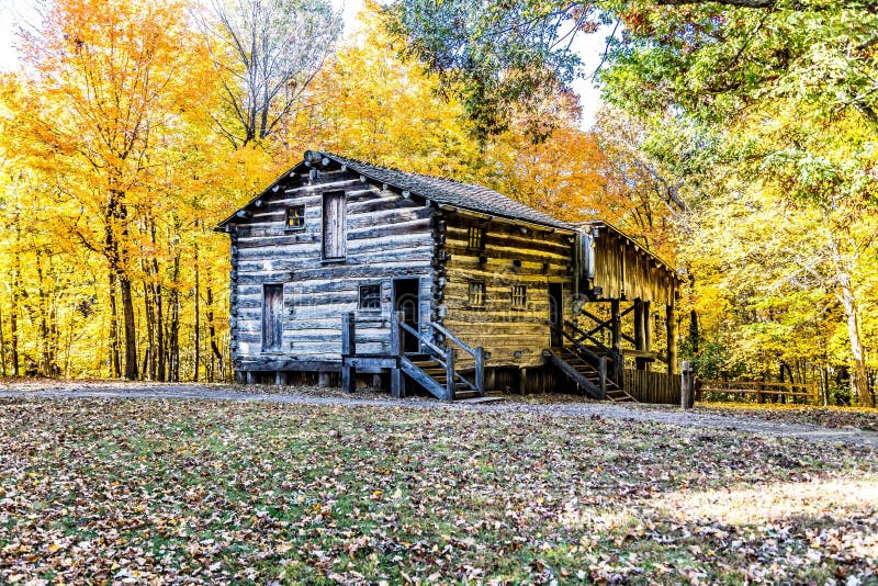 Rustic Log Cabin in Autumn Forest Stock Image - Image of travel, trees ...