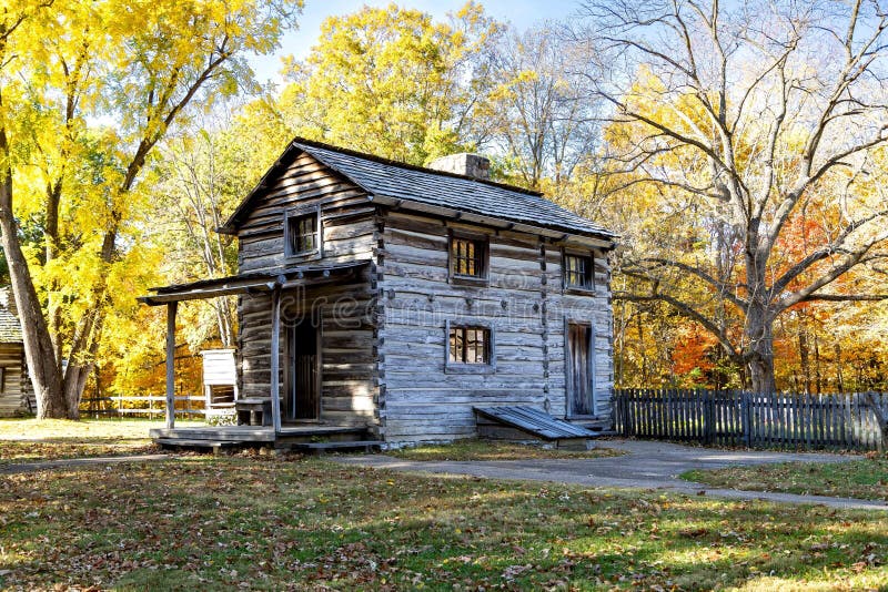 Rustic Log Cabin in Autumn Forest Stock Photo - Image of rustic ...