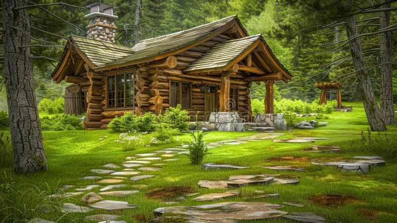 Rustic Log Cabin in a Forest Landscape. Generative Ai Stock Photo ...
