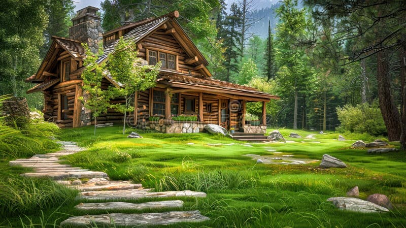 Rustic Log Cabin in a Forest Landscape. Generative Ai Stock Image ...