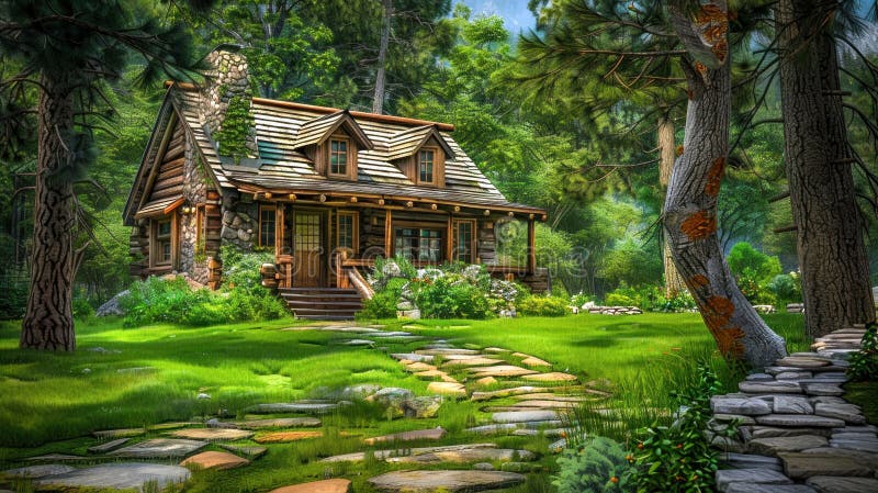 Rustic Log Cabin in a Forest Landscape. Generative Ai Stock Photo ...