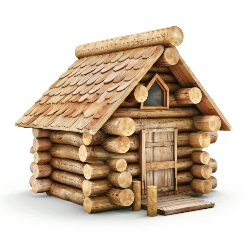Charming Rustic Log Cabin with Shingle Roof, Wooden Door and Window Stock Illustration ...