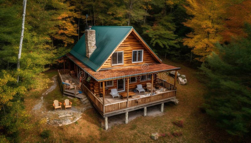Rustic Log Cabin Nestled in Autumn Forest Generated by AI Stock Image ...