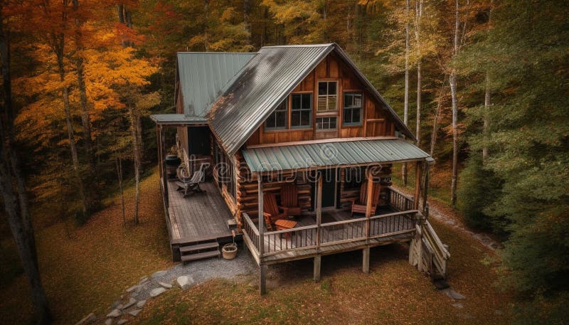 Rustic Log Cabin Nestled in Autumn Forest Generated by AI Stock ...