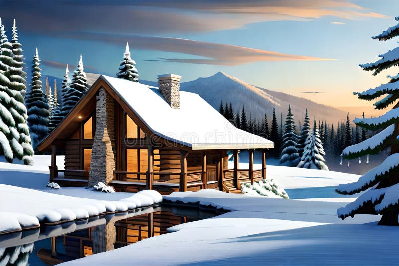 A Rustic Log Cabin Nestled in a Snowy Stock Illustration - Illustration ... A Rustic Log Cabin Nestled in a Snowy Stock Illustration - Illustration ...