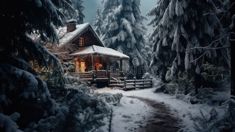 Rustic Log Cabin Photo Realistic Illustration - Generative AI. Stock ...