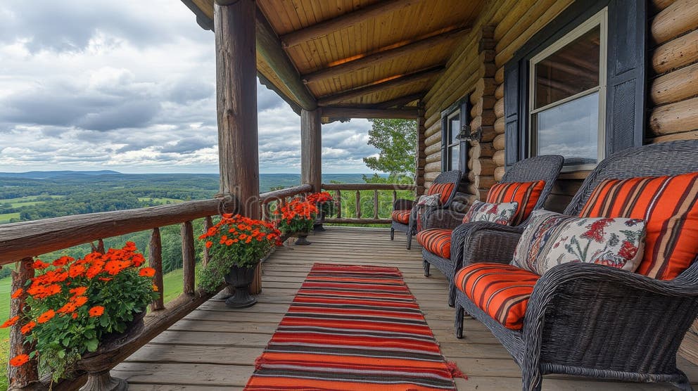 Mountain Cabin Porch View stock image. Image of homestead - 363953809