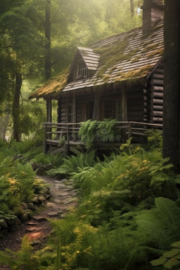 Rustic Log Cabin in a Serene Forest Setting Stock Illustration ...