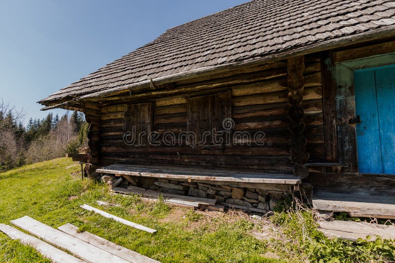 Rustic Log Cabin in Serene Landscaped Environment Stock Image - Image ...