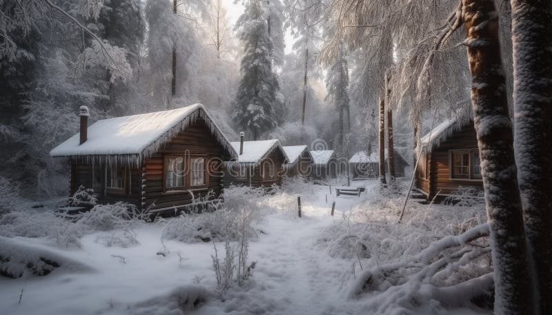 Rustic Log Cabin in Snowy Forest, a Tranquil Winter Scene Generated by ... Rustic Log Cabin in Snowy Forest, a Tranquil Winter Scene Generated by ...