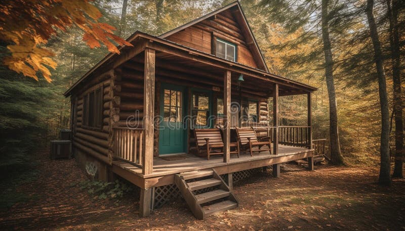 Rustic Log Cabin in Tranquil Autumn Forest Generated by AI Stock ...