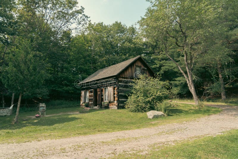 Rustic Log Cabin in a Tranquil Forest Setting. Stock Image - Image of ...