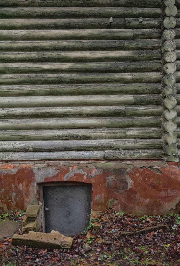 Rustic Log Cabin Wall with Aged Wood and Peeling Paint Stock Photo ...