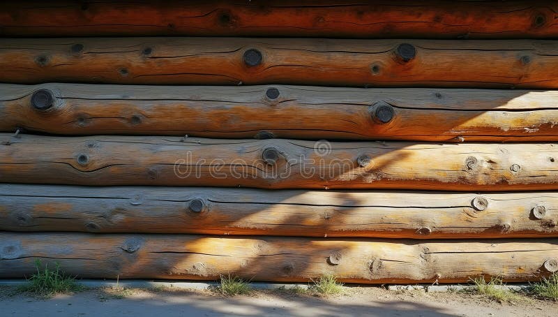 Rustic Log Cabin Wall Made of Weathered Horizontal Timber Logs with ...