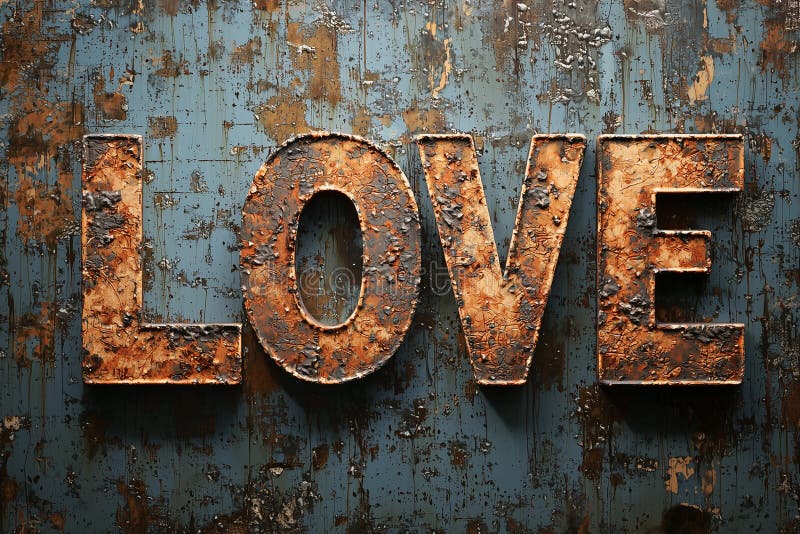 Rustic Love Sign on Blue Wall Stock Illustration - Illustration of rust ...