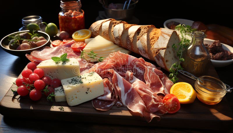 A Rustic Lunch Prosciutto, Bread, Wine, Salad, Freshness, Outdoors ...