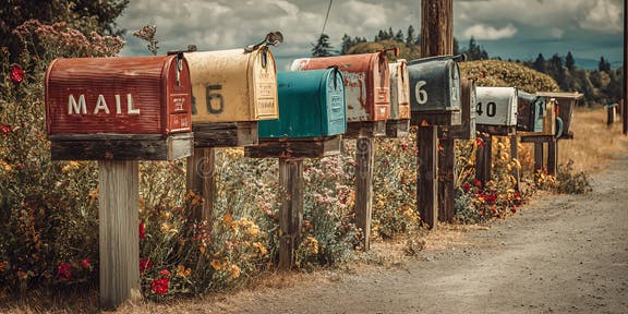 Rustic Mailboxes a Charming Countryside Scene Stock Illustration ...