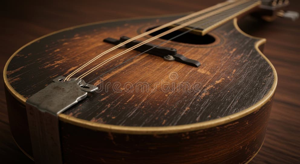 Rustic Mandolin with Worn Finish on Wooden Table Stock Photo - Image of ...