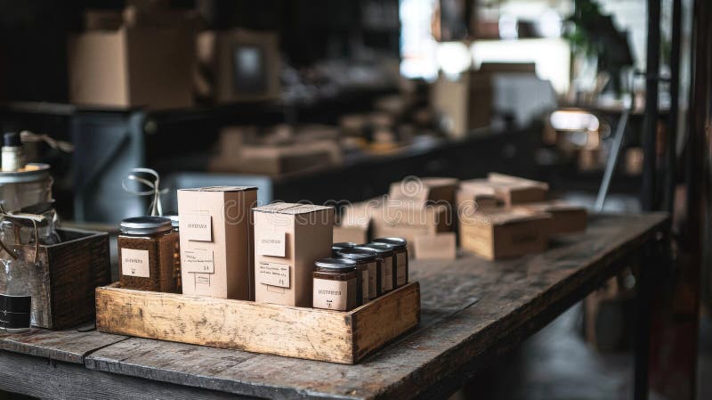 Rustic Market with Packaging Products on Display Stock Image - Image of ...