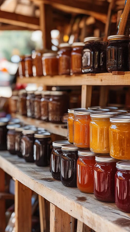 A Rustic Market Stall with Jars of Homemade Jams. Pic Stock Image ...