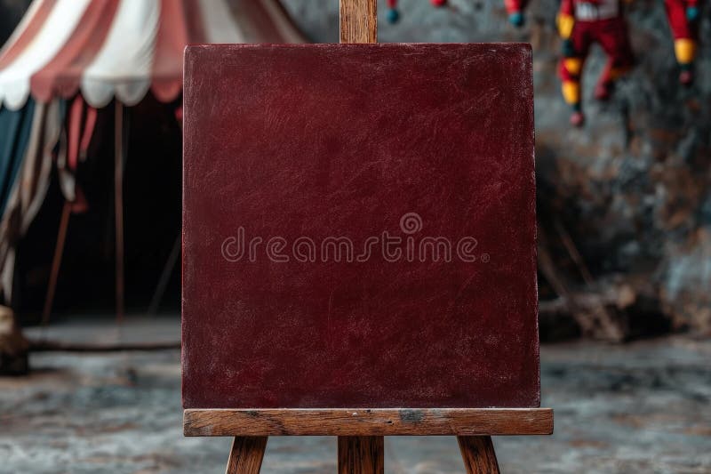 Rustic Maroon Canvas on Wooden Easel, Circus Backdrop. Stock ...