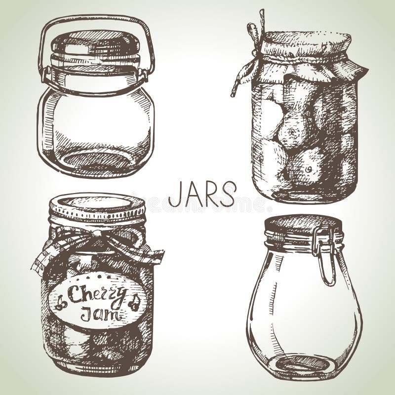 Rustic, Mason and Canning Jars Hand Drawn Set. Sketch Design Elements ...