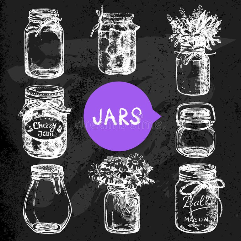 Rustic, Mason and Canning Jars Hand Drawn Set. Sketch Design Elements ...