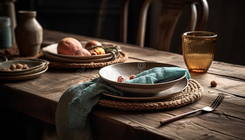 A Rustic Meal on a Wooden Table with Fresh Ingredients Generated by AI ...
