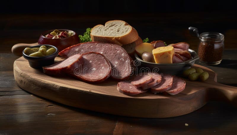 Rustic Meat Platter with Smoked Pork, Salami, and Variation Generated ...
