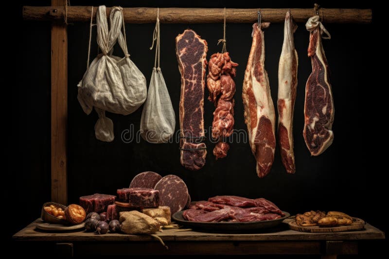 Rustic Meat Selection: Cured and Fresh Varieties on Wooden Charcuterie ...