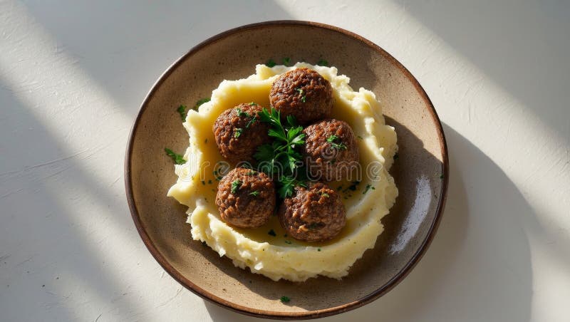 Rustic Meatballs with Mashed Potatoes Presentation Stock Photo - Image ...