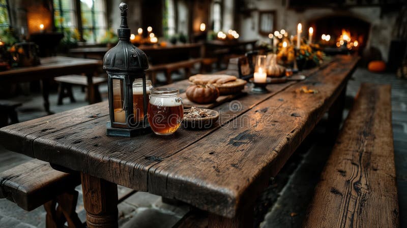 Rustic Medieval Banquet Scene Stock Image - Image of dinner, gourmet ...