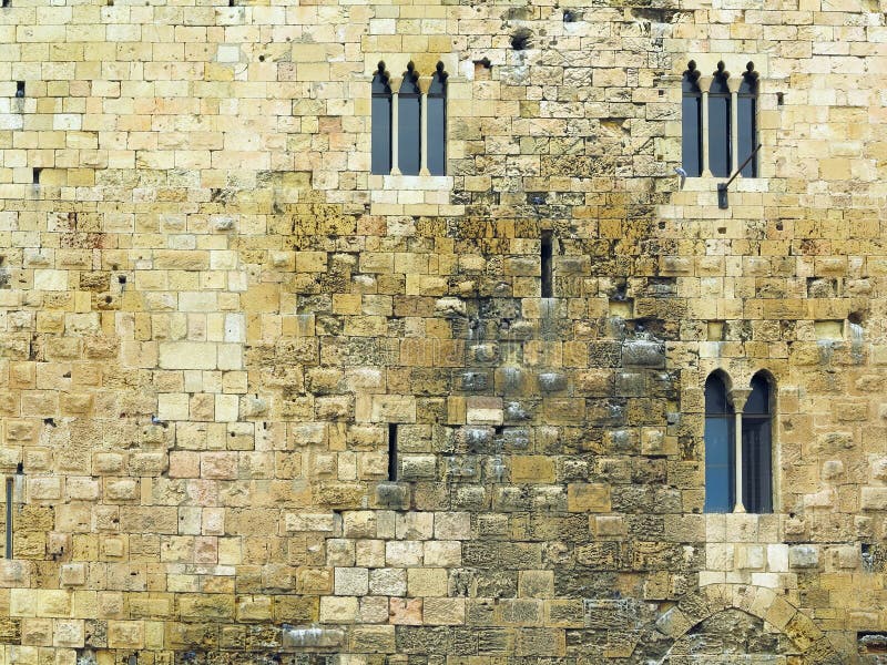 Rustic Medieval Sandstone Tower Wall with Windows Stock Photo - Image ...