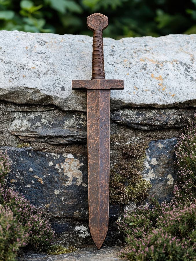 Rustic Medieval Sword Embedded in Stone Stock Illustration ...