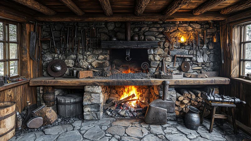 Medieval Viking Blacksmith Forge Stock Illustration - Illustration of ...