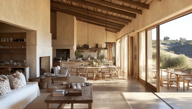 Rustic Mediterranean Home Interior Design, Open Plan Living Space with ...