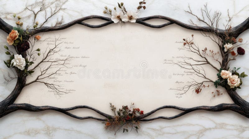 A Rustic Menu Board Features Delicate Floral Decorations and ...