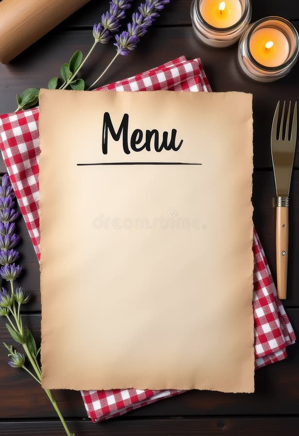 Rustic Menu Design with Lavender and Candlelit Ambiance for Dining ...