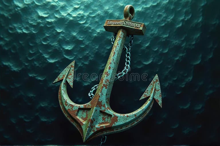 Rustic Metal Anchor with Chains in Ocean Depths Stock Photo - Image of ...