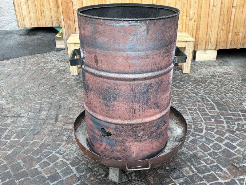 Rustic Metal Barrel Heater in Outdoor Setting Stock Photo - Image of ...