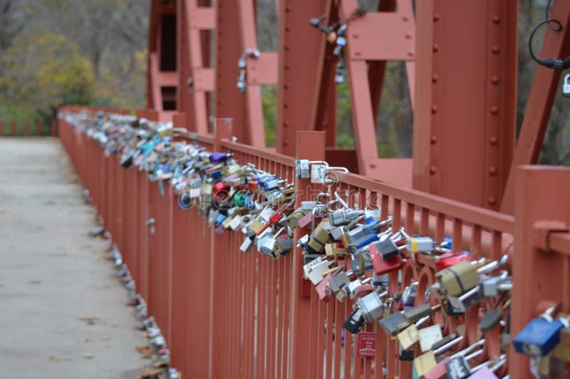 Rustic Metal Bridge Love Locks Stock Image - Image of missouri, couples ...