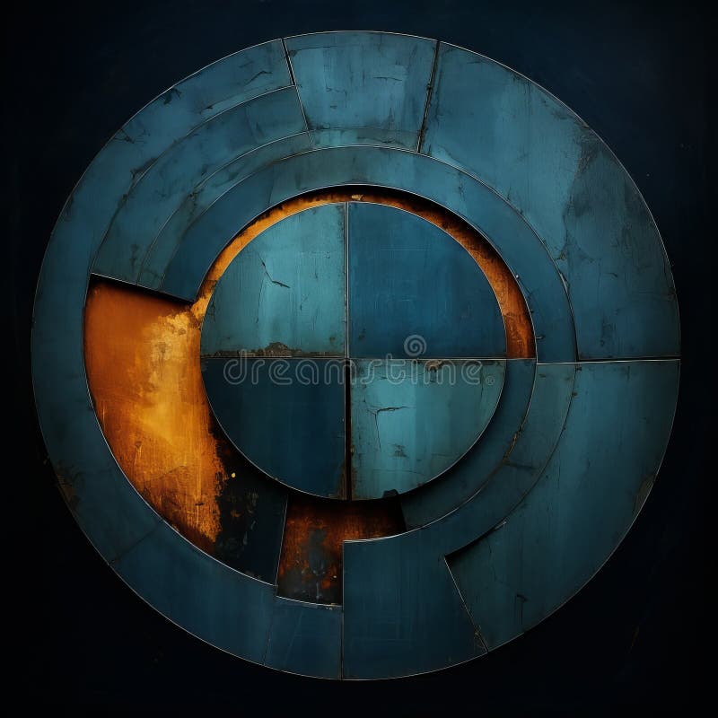 Rustic Metal Circle with Geometric Shapes in Dramatic Lighting Stock ...