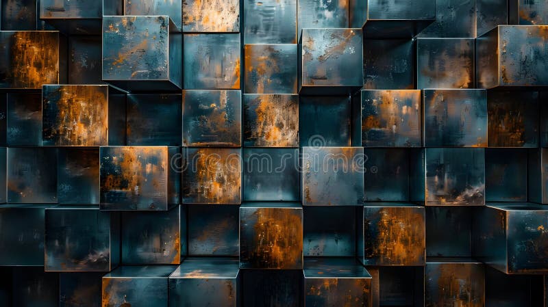 Rustic Metal Cube 3D Abstract Background Stock Illustration ...