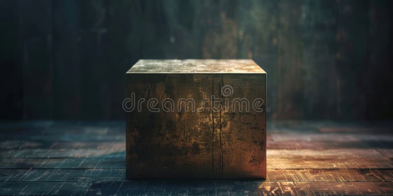 Rustic Metal Cube on Wooden Background. Created by Generative ...