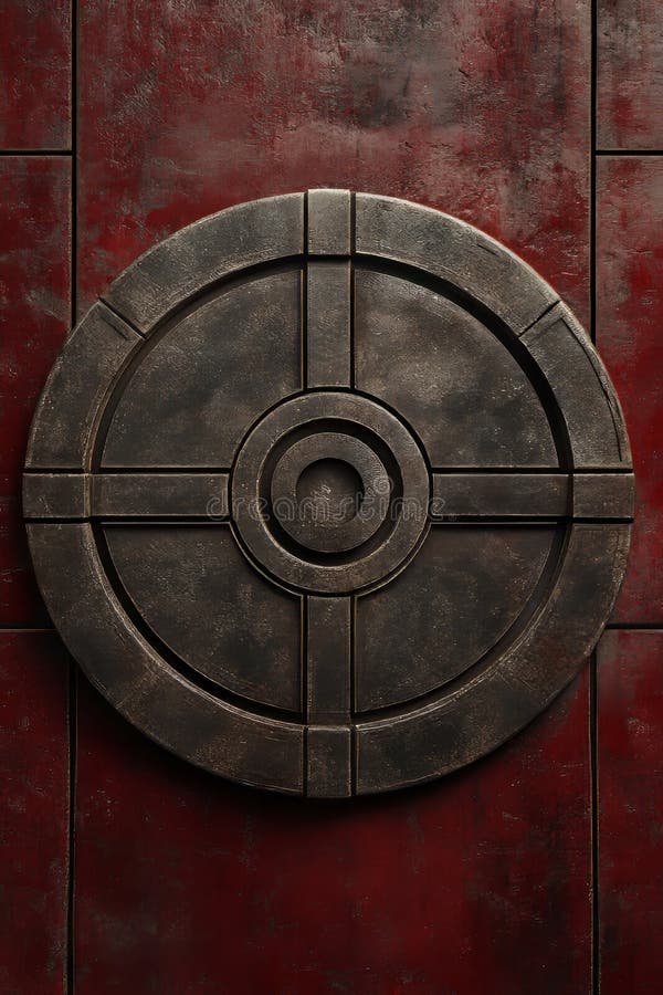 Rustic Metal Disc on Red Background Abstract Design Element for Asian ...