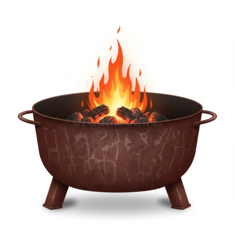 Rustic Metal Fire Pit with Bright Flames Stock Illustration ...